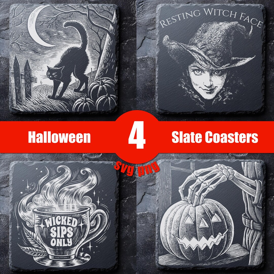 Halloween Coaster Set SVG, PNG, Halloween Laser Svg, Mystical Coaster ...