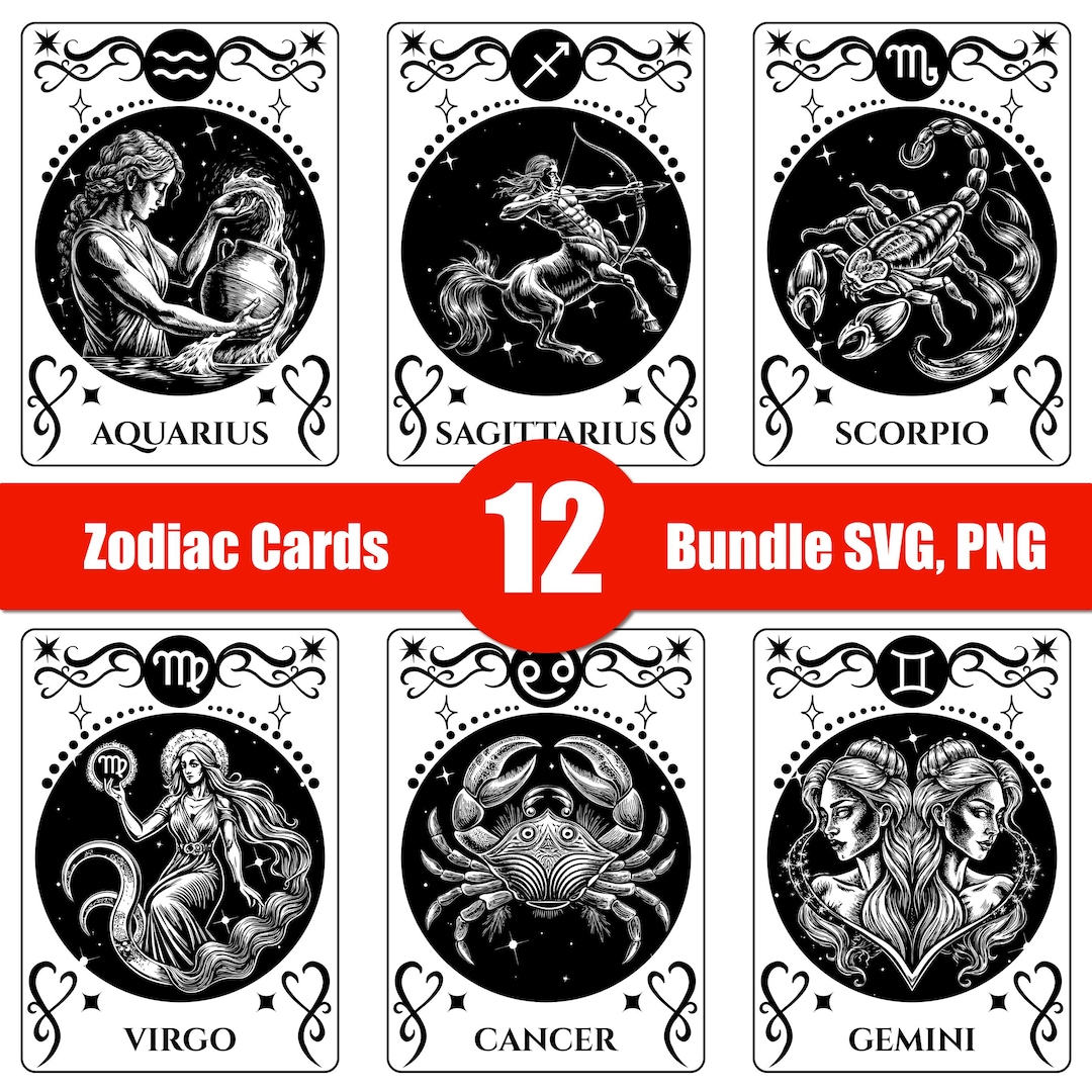 Zodiac Cards SVG, PNG, Zodiac Cards Bundle, Horoscope Bundle, Astrology ...