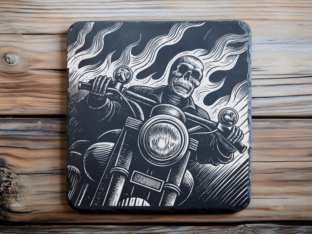 Skeleton Biker SVG, PNG Slate Coaster, Skeleton Chopper Slate Board ...