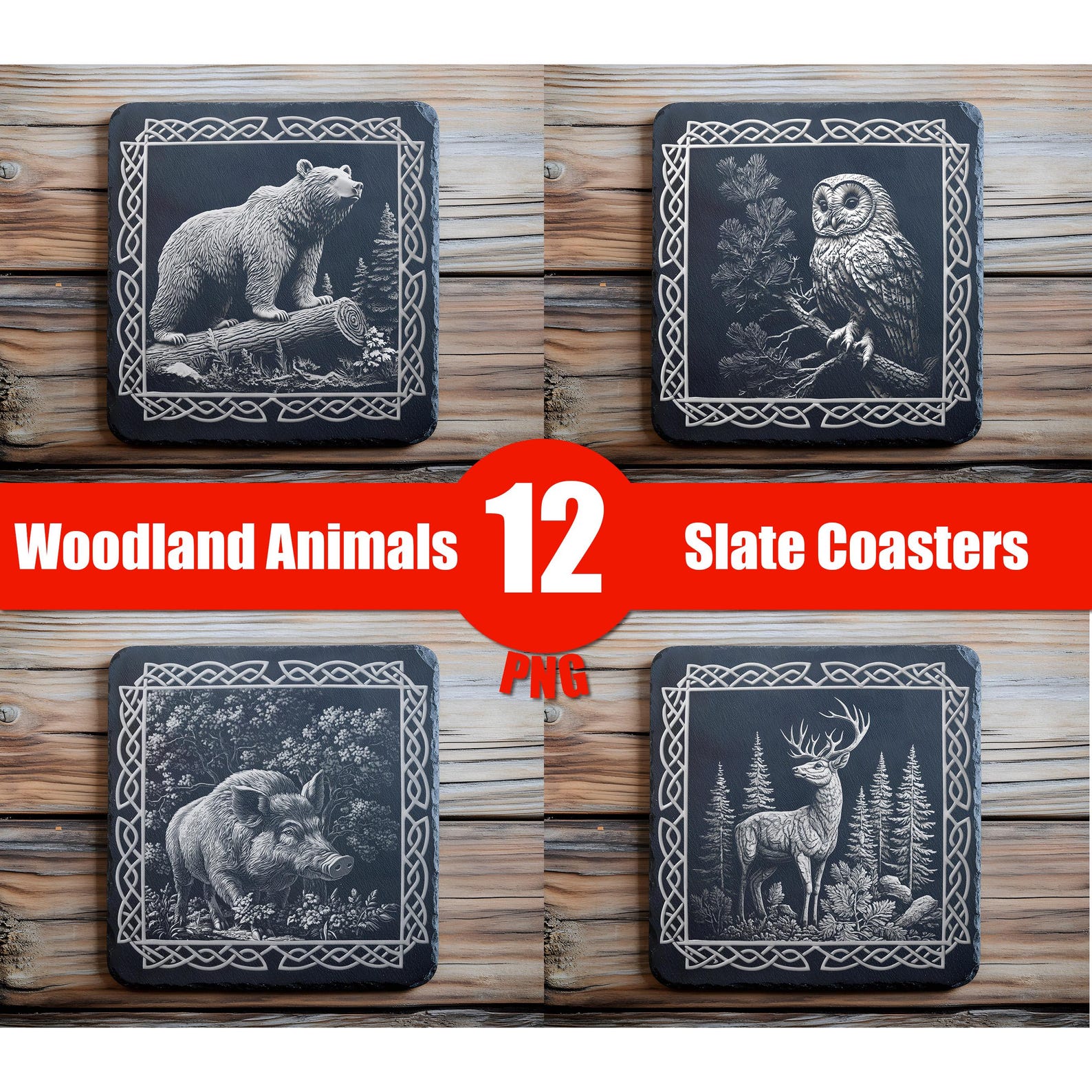 3D Animals PNG Bundle, Slate Coaster Engraving, Png Slate Board ...
