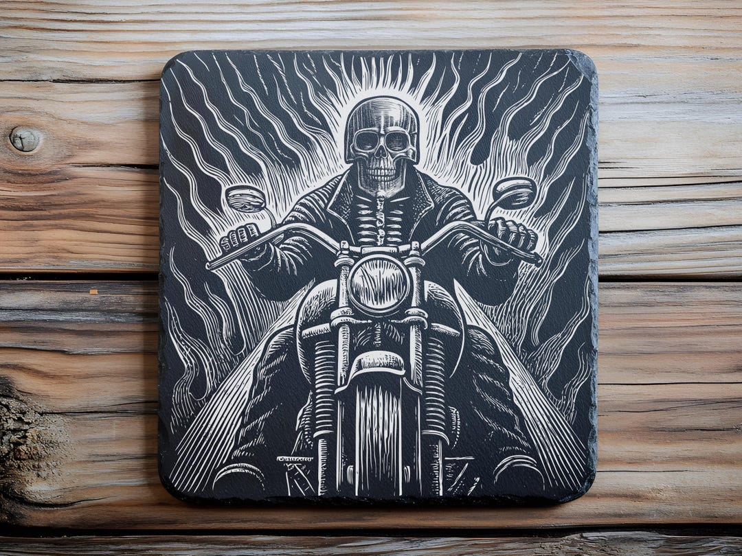 Skull Rider SVG, PNG Slate Coaster, Skeleton Chopper Slate Board ...