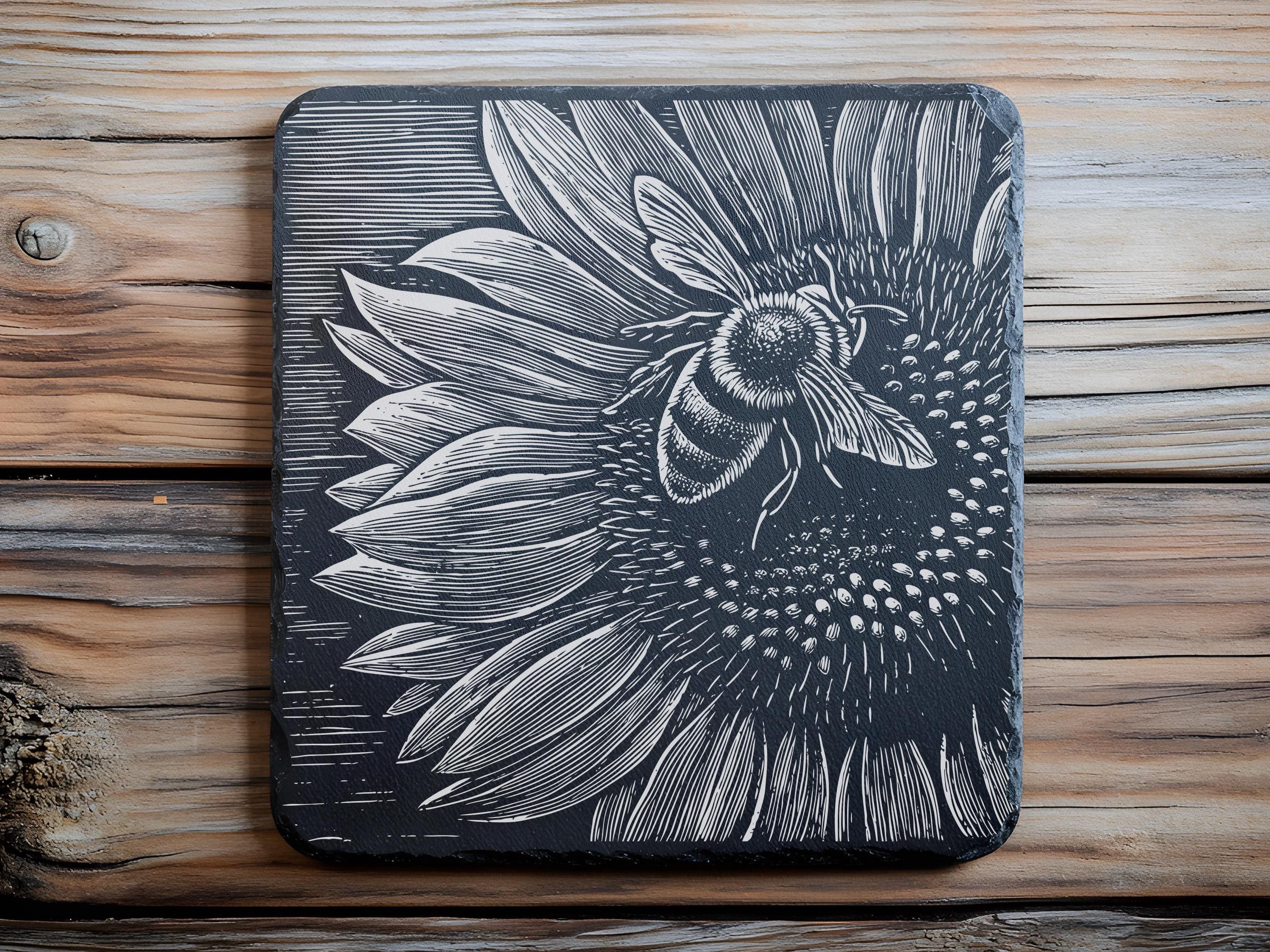Bee Slate Bundle SVG, PNG Slate Coaster Engraving, Bee Lover Gift Svg ...