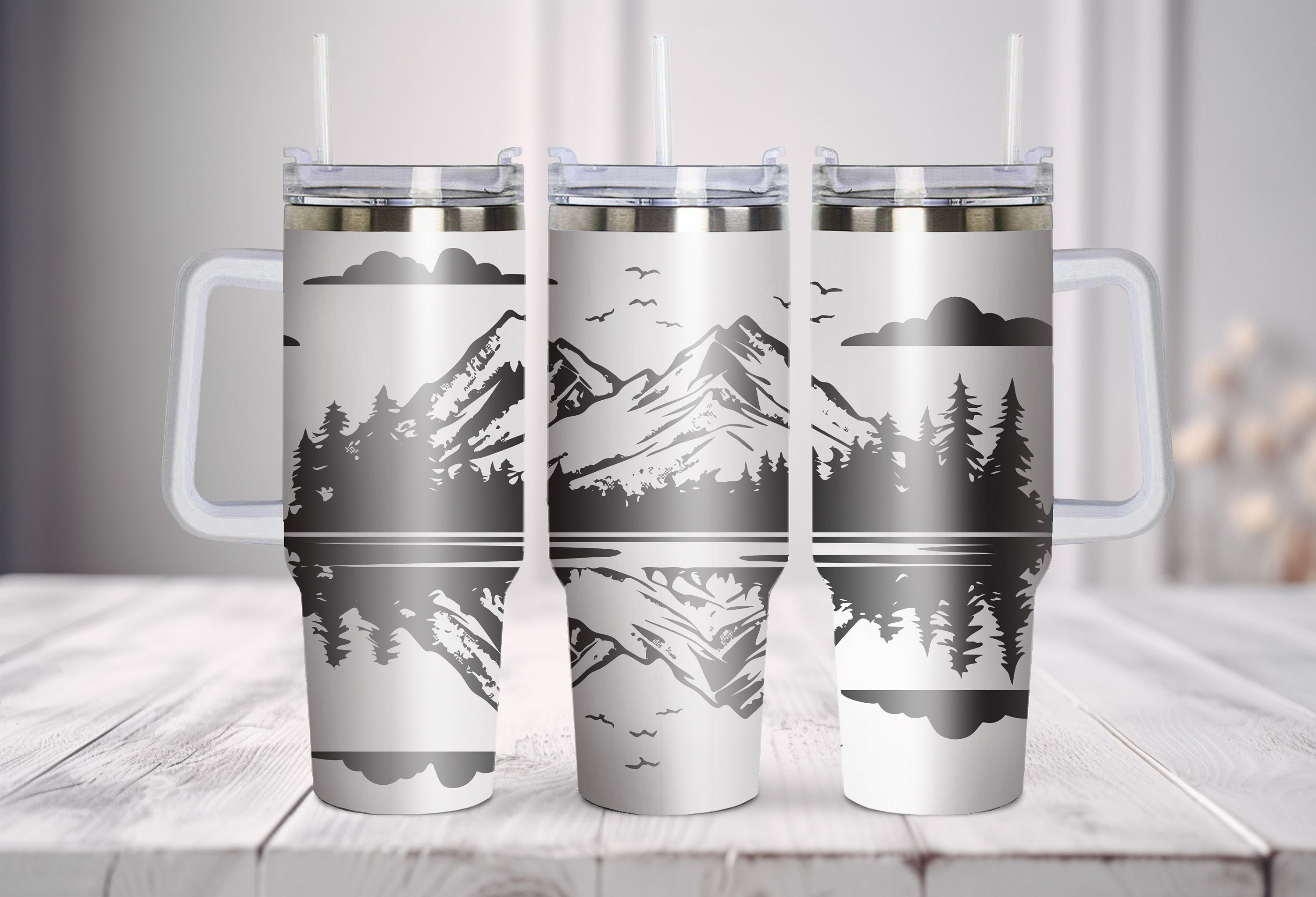Engraved Mountain Tumbler Wrap Laser Svg, 40oz Tumbler Full Wrap Laser ...