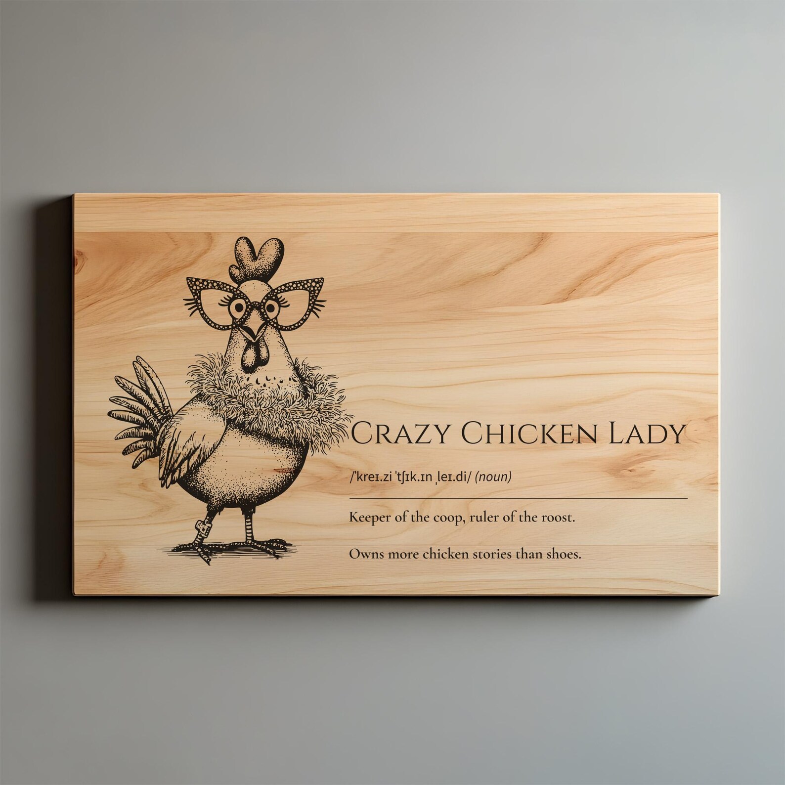 Crazy Chicken Lady Definition SVG, PNG Charcuterie, Cutting Board Laser ...