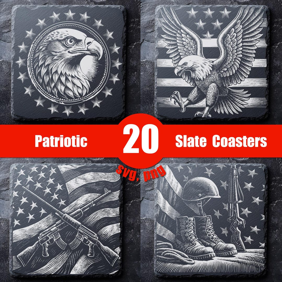 Military Coasters Bundle SVG, PNG, Patriotic Slate Coaster Set, Cutting ...