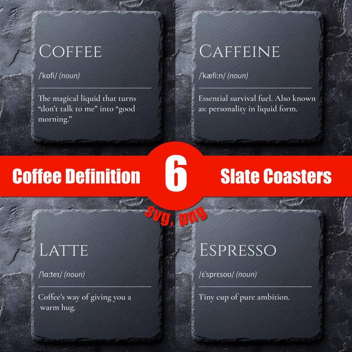 Coffee Definition Coaster Set SVG PNG, Funny Coffee Lover Gift ...