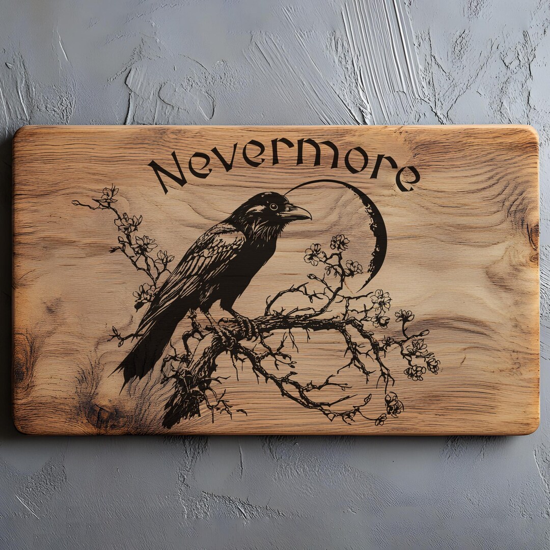 Nevermore Raven Charcuterie, Cutting Board Laser Engrave SVG, PNG ...