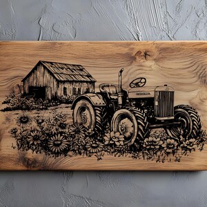 Retro Tractor Charcuterie, Country Scene Cutting Board Laser Engrave ...