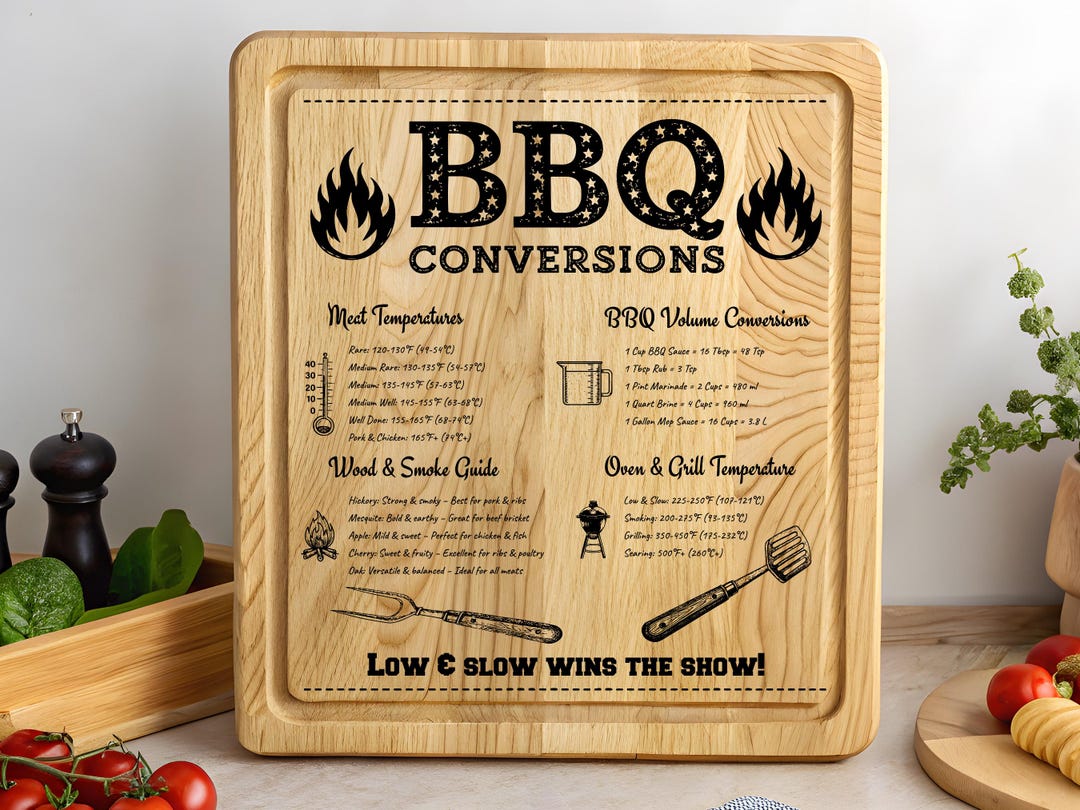BBQ Cutting Board, Conversions Chart SVG, Charcuterie Laser Engrave Svg ...