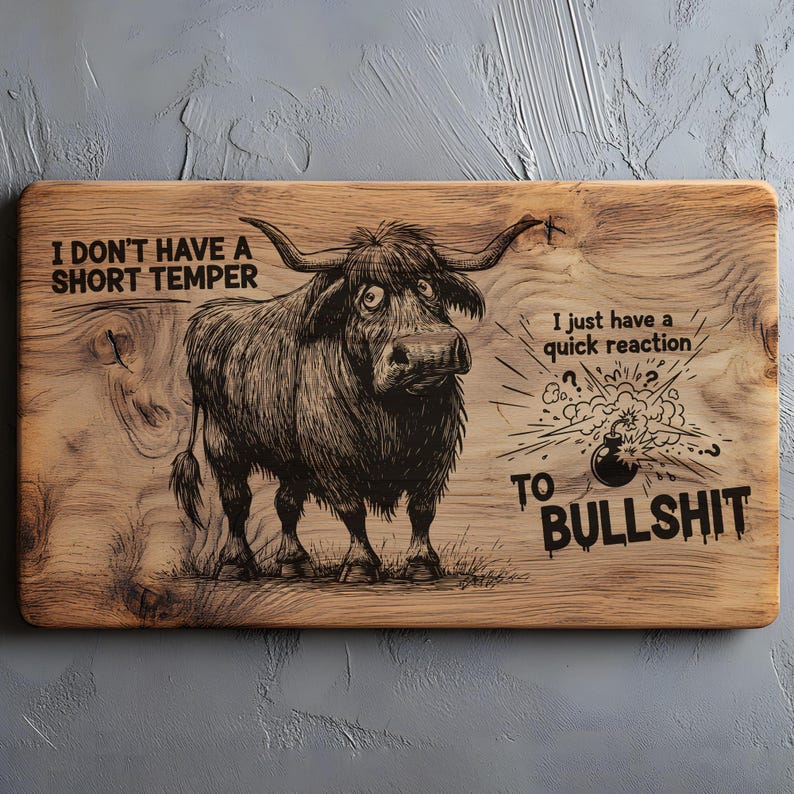 Short Temper Highland Cow Charcuterie, Cutting Board Laser Engrave SVG ...