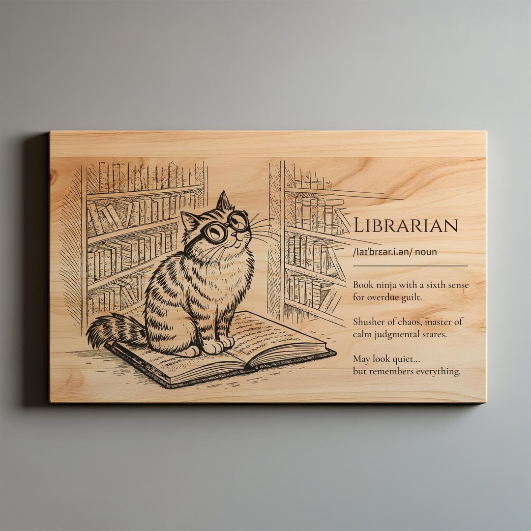 Librarian Definition SVG PNG, Cat Library Cutting Board Laser Engrave ...