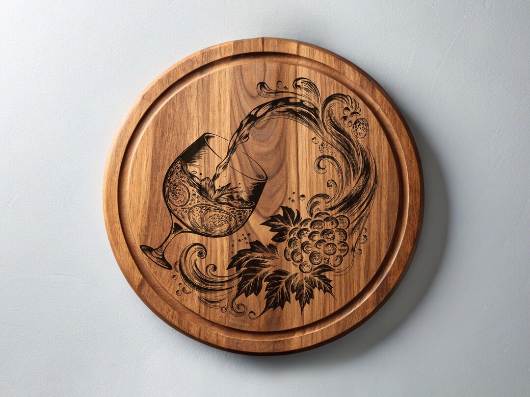Pouring Wine SVG Charcuterie Cutting Board Laser Engrave File, Kitchen ...
