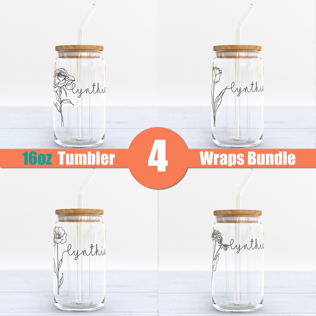 Personalized Add You Name and Rose 16 Oz Glass Can Wrap Bundle. Rose ...