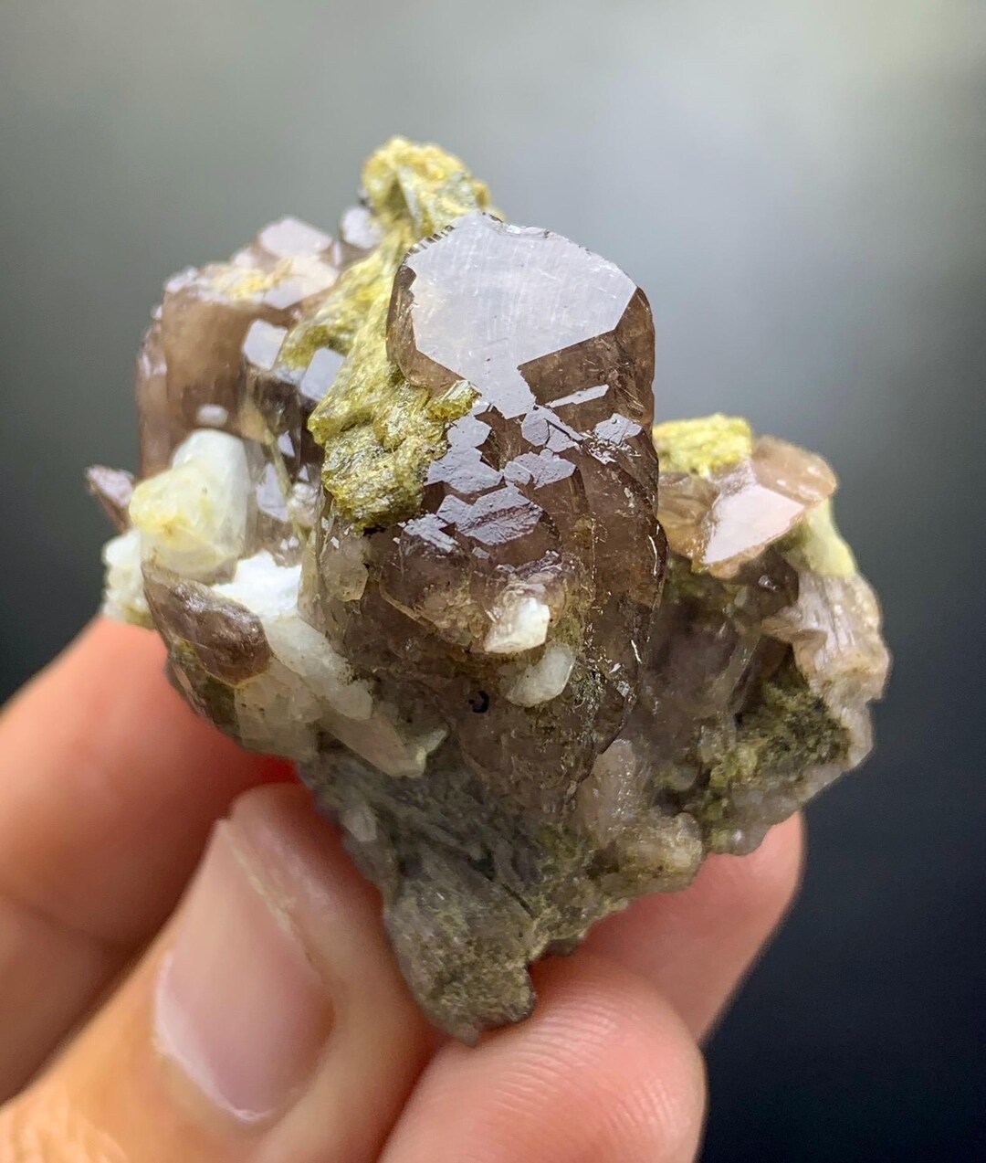 Natural Brown Colour Rare Axinite Crystal With Epidote Combined ...