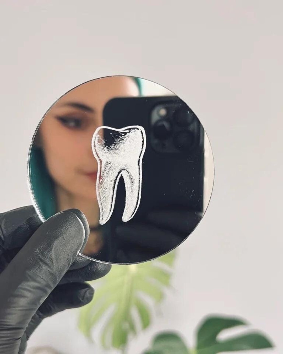 Engraved Tooth Design Mirror – Round Bold Statement Wall Decor for ...