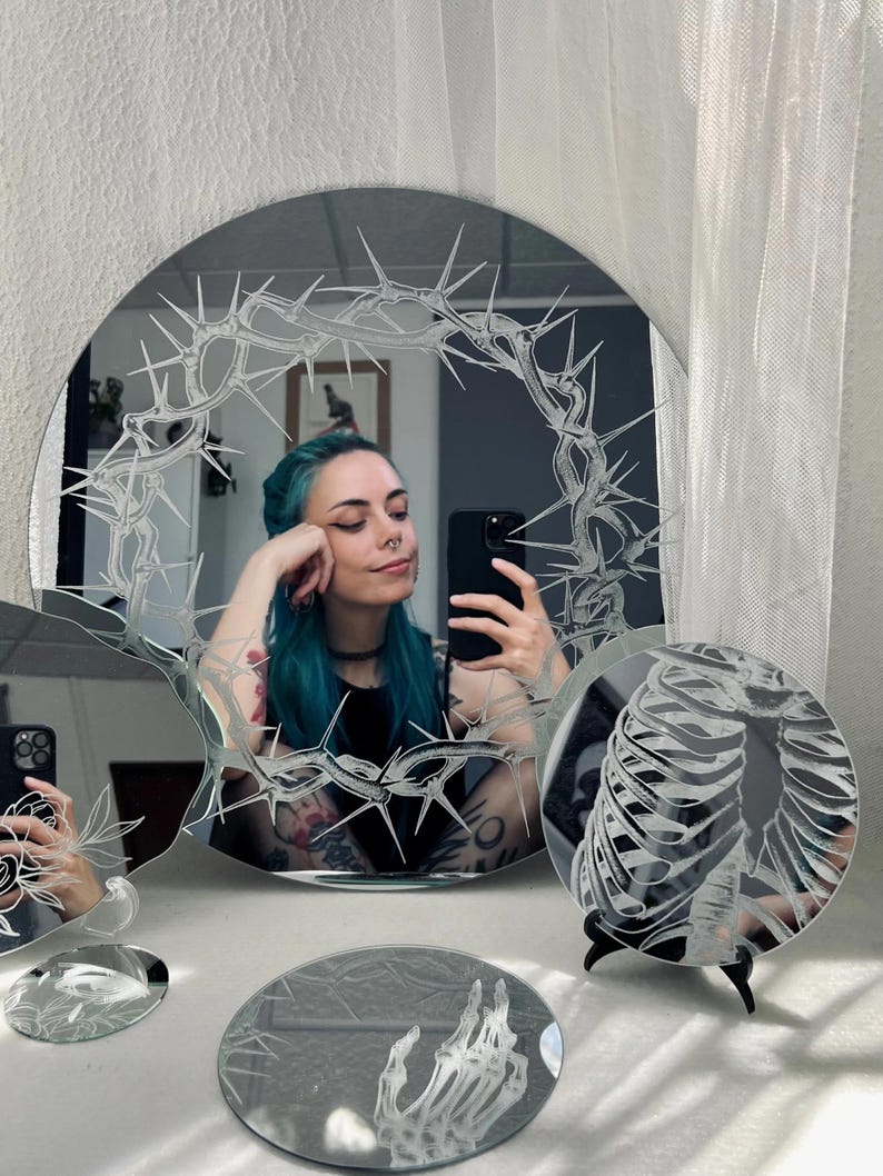 Engraved Crown Mirror – 38cm Round Handcrafted Regal Gothic Wall Art - Etsy