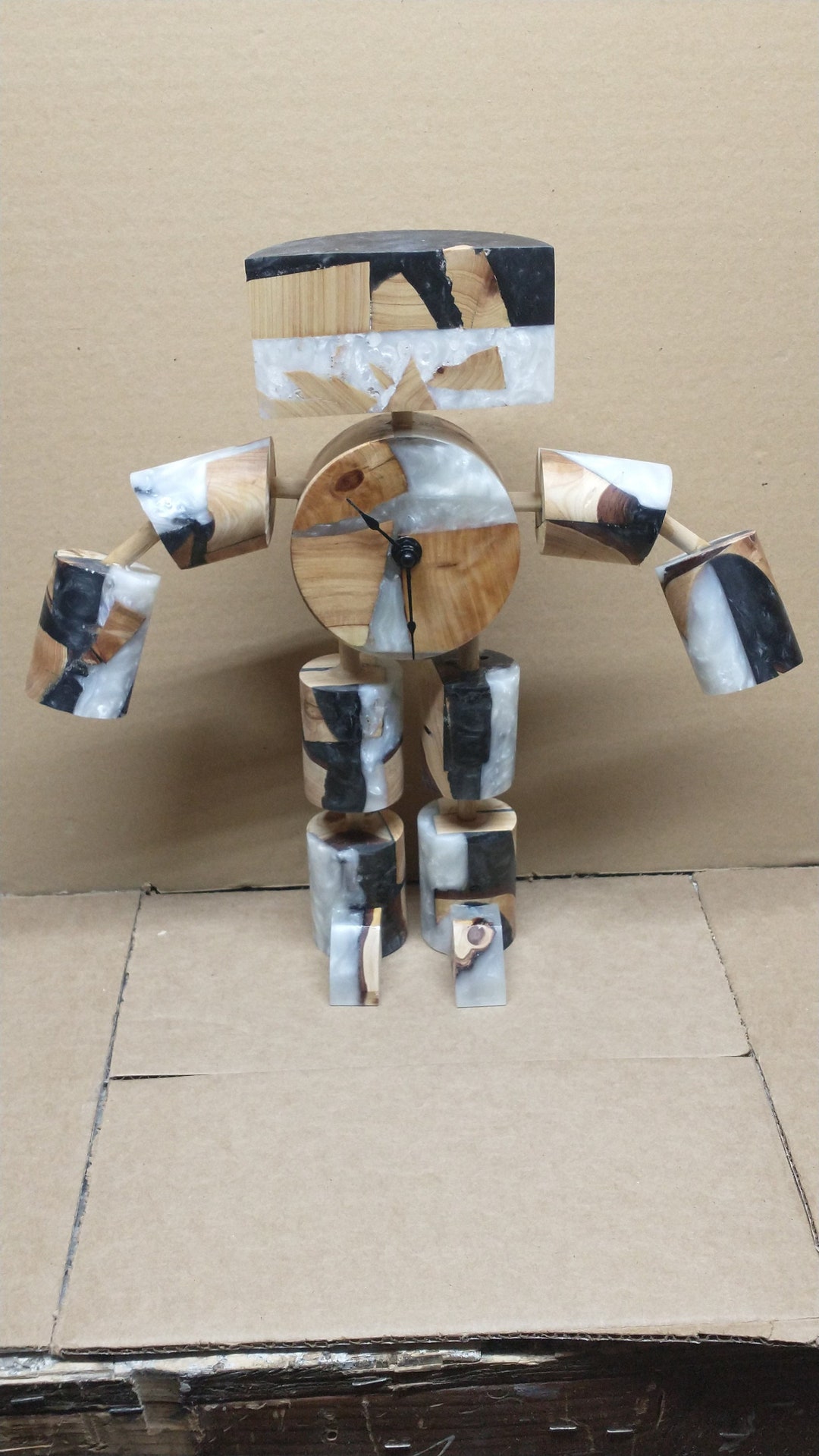 Wood and Epoxy Mosaic Robot Desk Clock - Etsy