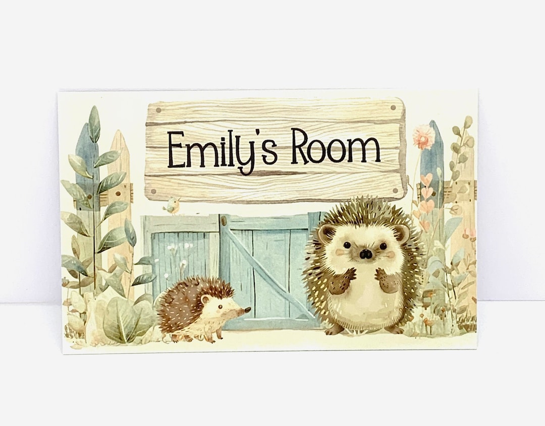 Animal Name Sign for Nursery Bedroom Door Kids Hedgehog Plaque for Room ...