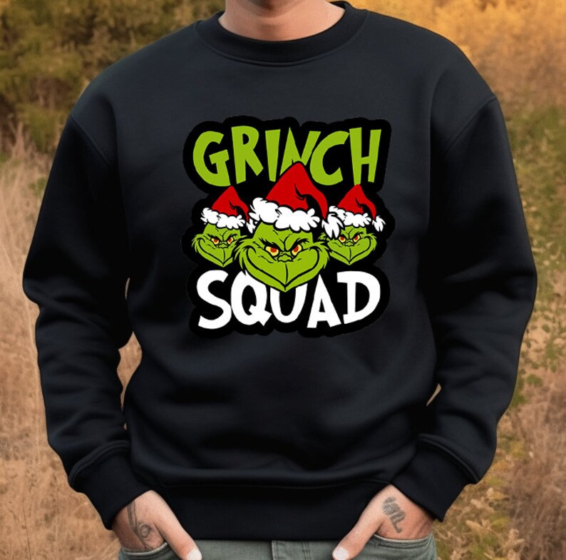 Custom Grinch Squad Sweatshirts 3 Grinch Heads Group Sweatshirt Funny