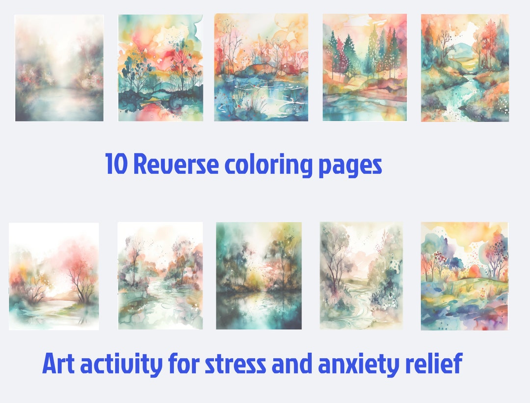 10 Reverse Coloring Sheets for Anxiety and Relief Stress Relief Reverse ...