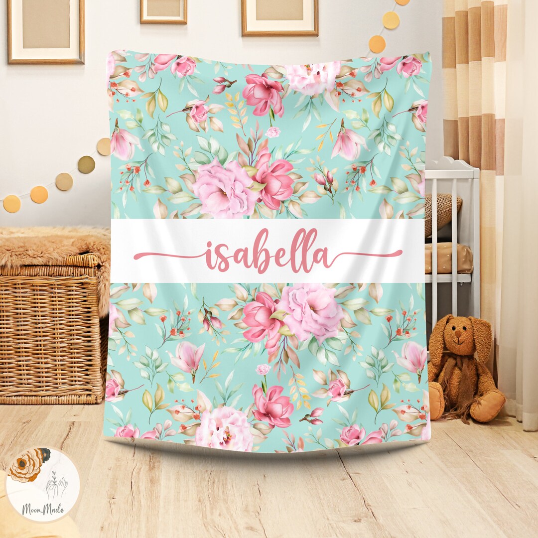 Personalized Name Floral Blanket, Baby Girl Blanket, Baby Girl Name ...