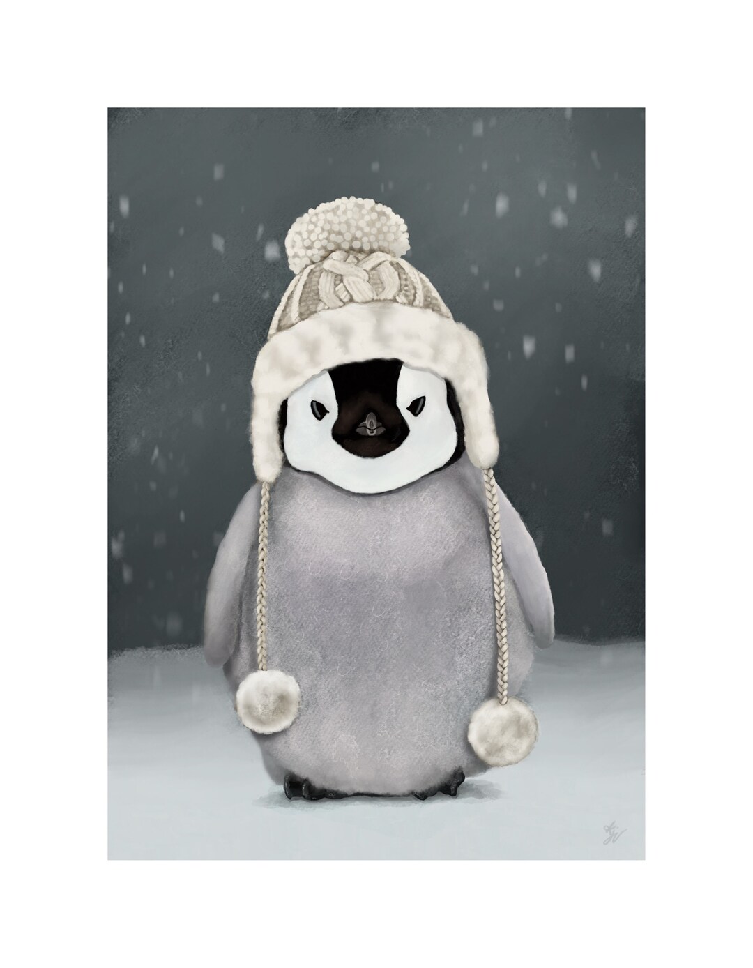 Chillin' - Illustrated Giclée Art Print Winter Penguin W/hat - Etsy