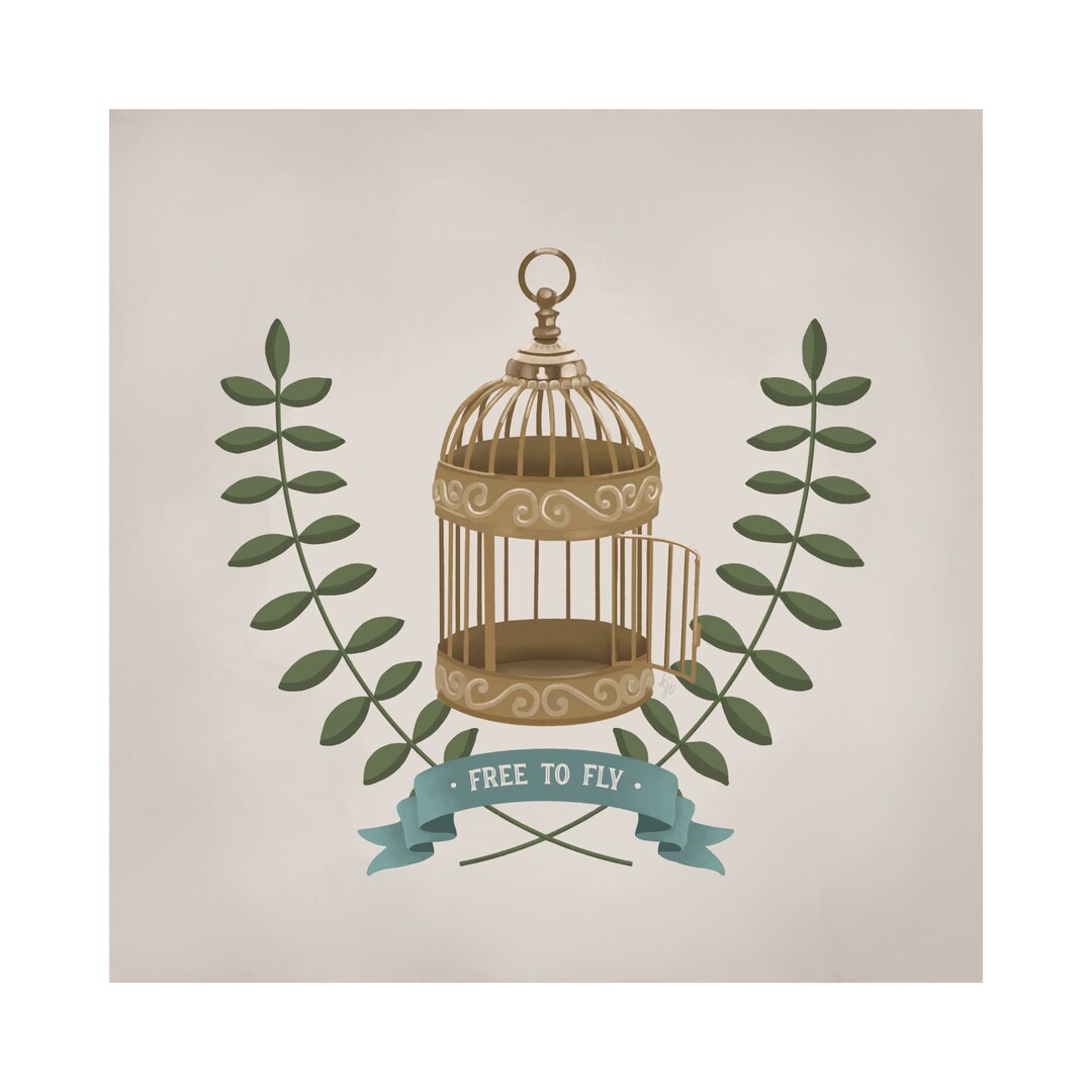 Free to Fly - Illustrated Giclée Art Print Birdcage Crest - Etsy