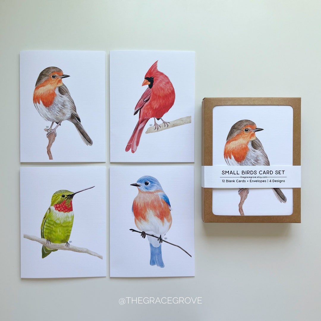 Small Birds | Set of 12 Note Cards | A2 Size (4.25x5.5), Blank Inside ...