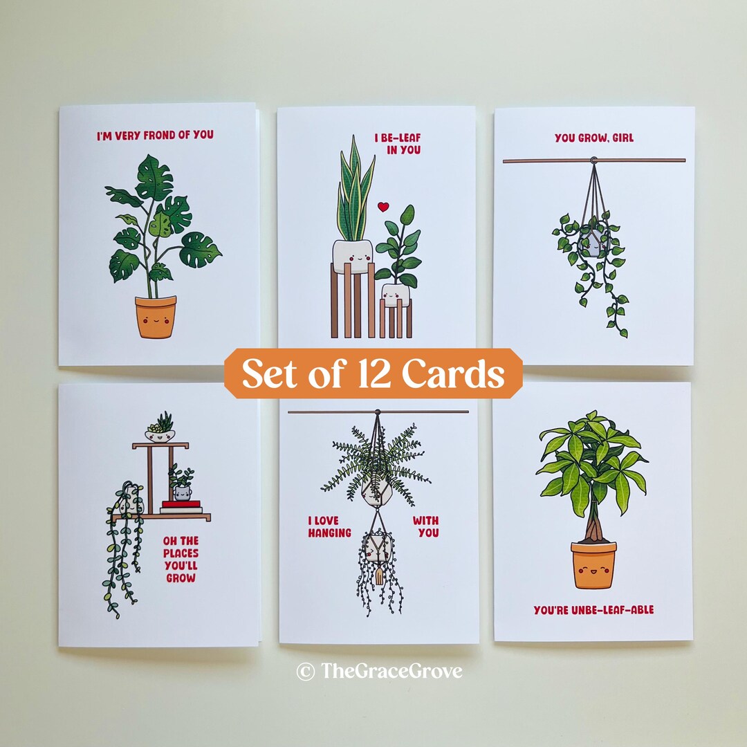 Houseplant Greeting Cards | Positive Plant Puns | Set of 12, Blank ...