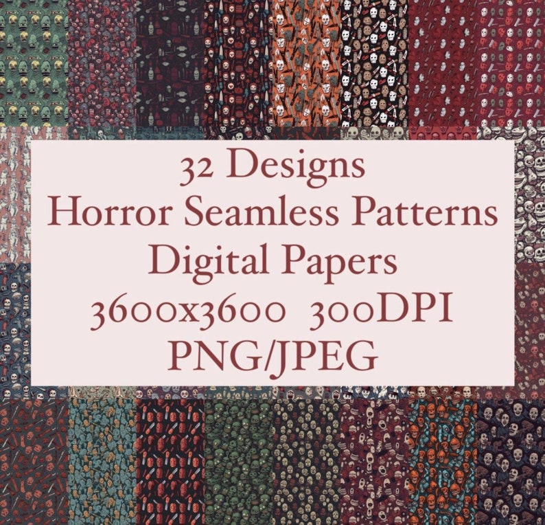 Horror Digital Papers | Seamless Pattern Pack | Printable Scrapbooking ...