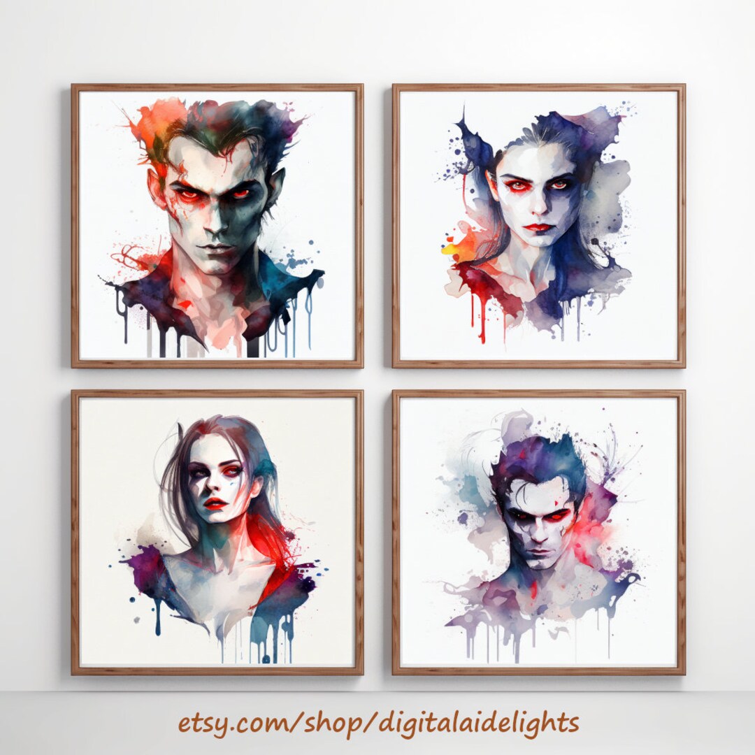 Watercolor Vampire Digital Paintings | Set of 4 Prints | Original Wall ...