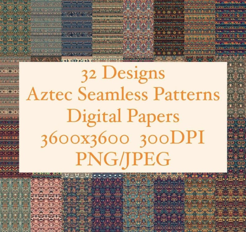 Aztec Digital Papers | Seamless Pattern Pack | Printable Scrapbooking ...