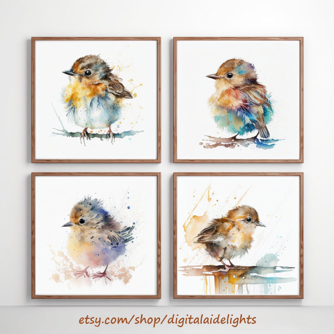Watercolor Baby Bird Digital Paintings | Set of 4 Prints | Original ...