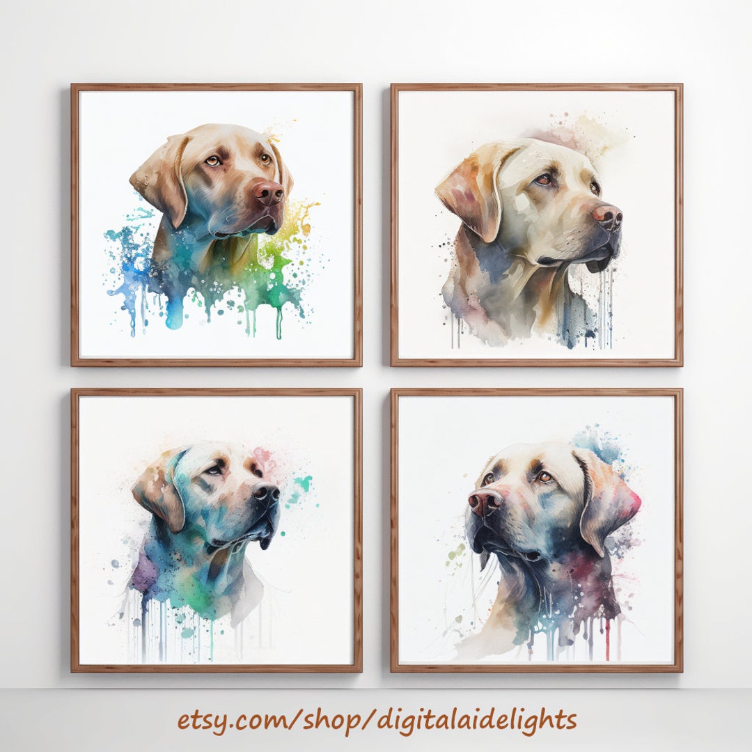 Watercolor Labrador Digital Paintings | Set of 4 Prints | Original Wall ...