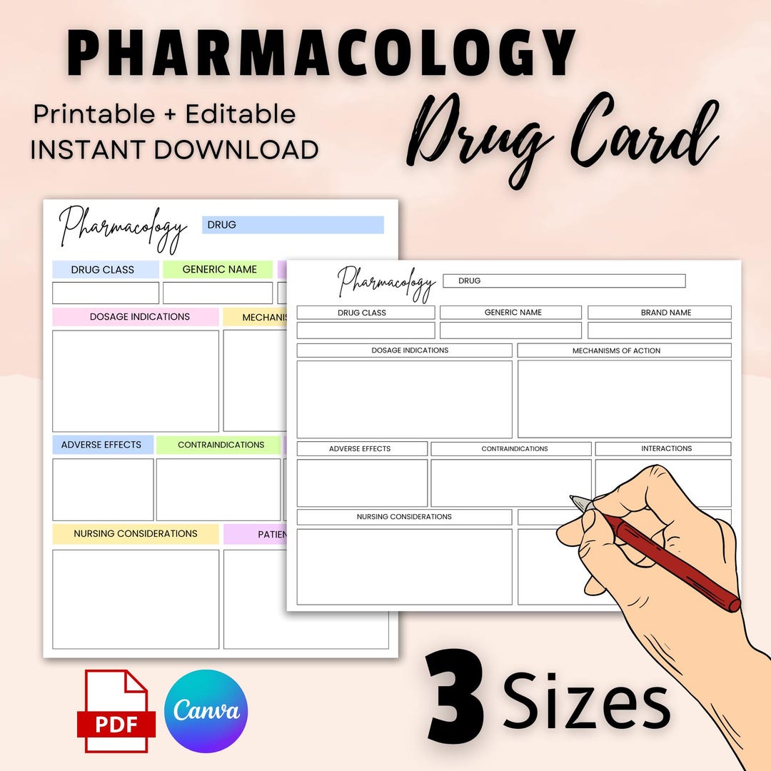 Pharmacology Drug Card Drug Study Cards Medical Study Tools Printable ...