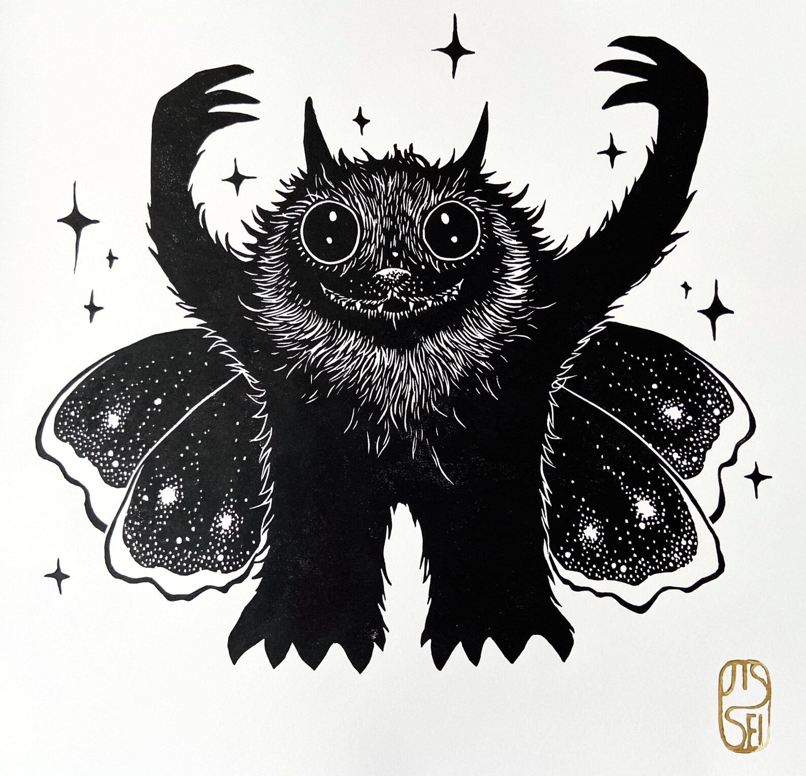Monster Linocut Print - Handmade Black Gothic Illustration - Gift for ...