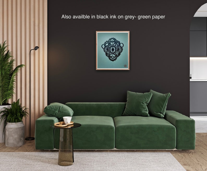 Abstract Mask Lino Print Stylized Fantasy Animal Face Handmade Linoleum ...