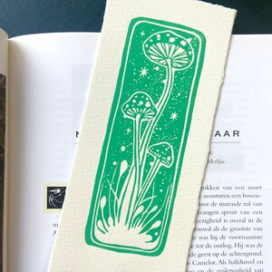 Handmade Mushroom Bookmarks - Lino Print - Fairytale Spring Green ...