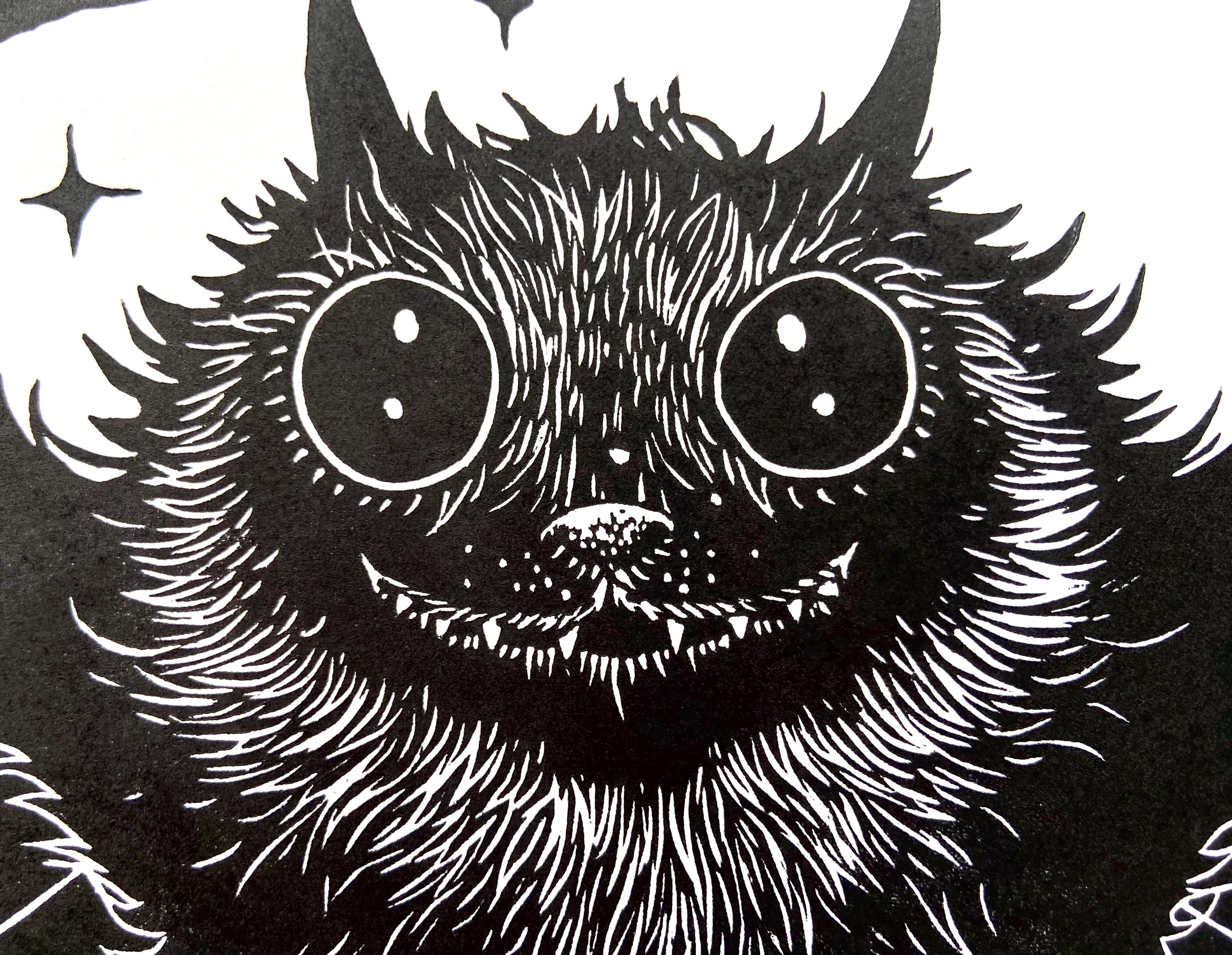 Monster Linocut Print - Handmade Black Gothic Illustration - Gift for ...