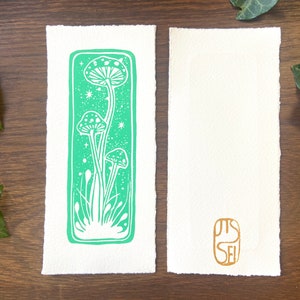Handmade Mushroom Bookmarks - Lino Print - Fairytale Spring Green ...