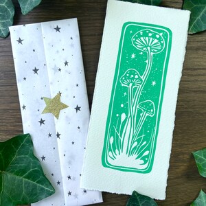 Handmade Mushroom Bookmarks - Lino Print - Fairytale Spring Green ...