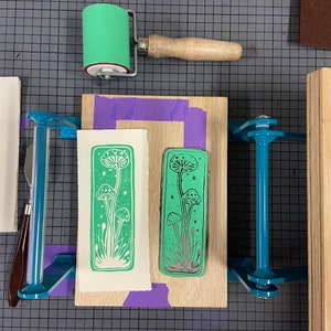 Handmade Mushroom Bookmarks - Lino Print - Fairytale Spring Green ...