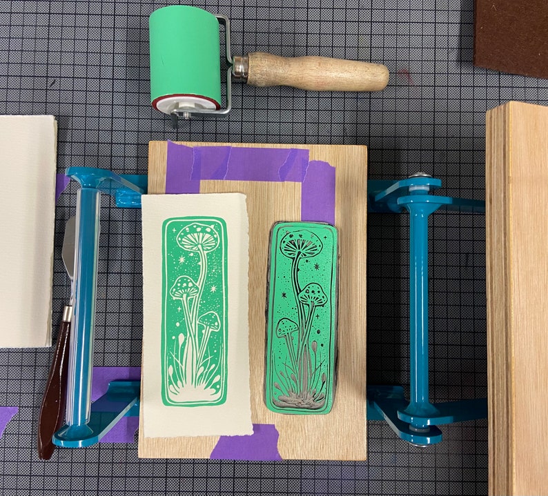 Handmade Mushroom Bookmarks - Lino Print - Fairytale Spring Green ...