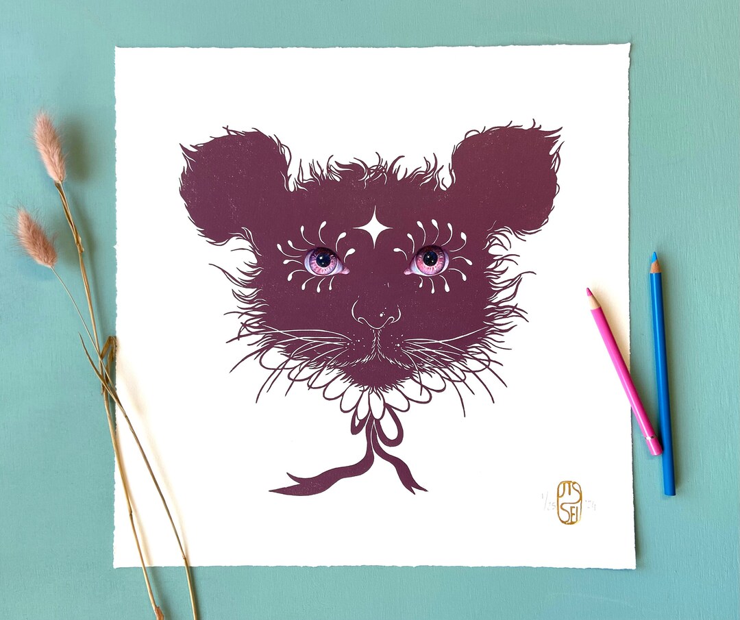 Linocut Print Fantasy Animal Handmade Fairytale Art Print Gift for ...