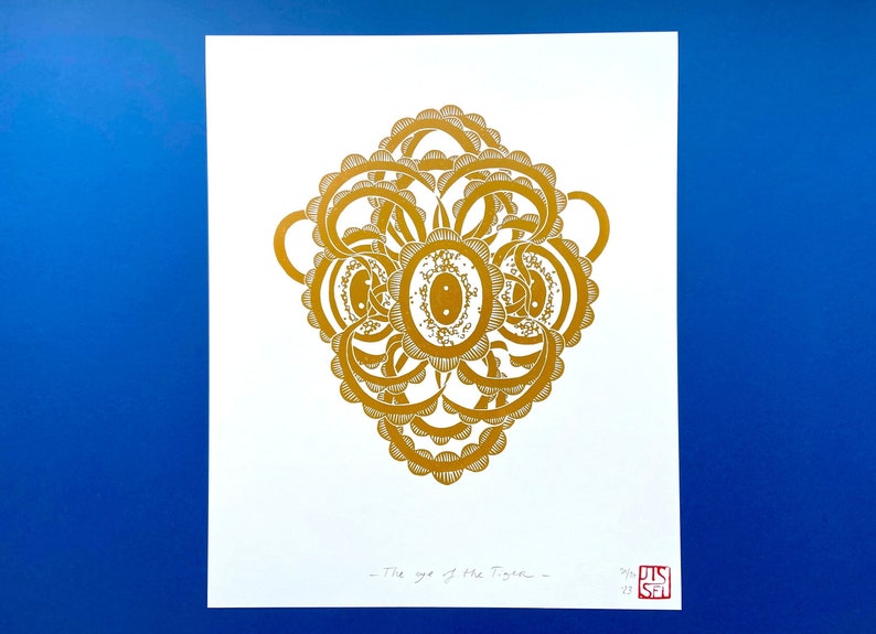 Abstract Mask Lino Print Stylized Fantasy Animal Face Handmade Linoleum ...