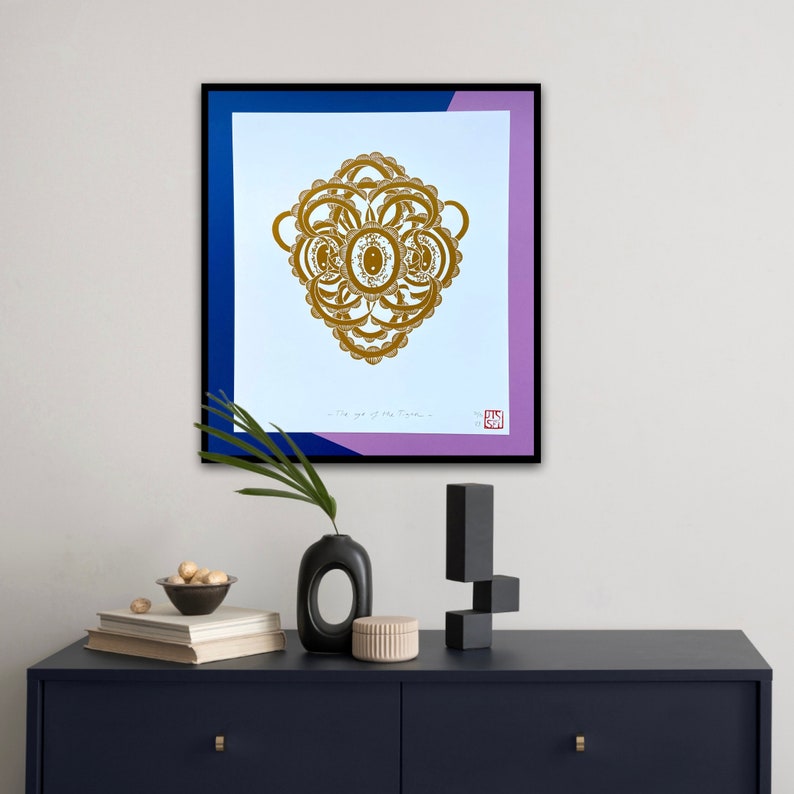 Abstract Mask Lino Print Stylized Fantasy Animal Face Handmade Linoleum ...