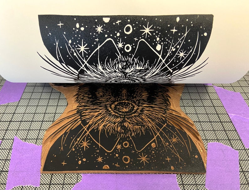 Spooky Fantasy Mouse Lino Print Black Gothic Wall Art Fairytale Animals ...