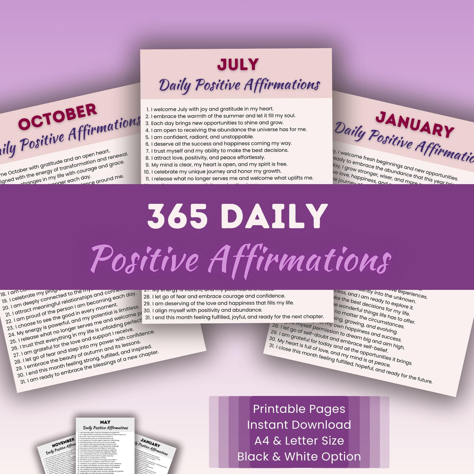 365 Days of Positive Affirmations Daily Motivation Printable Black ...