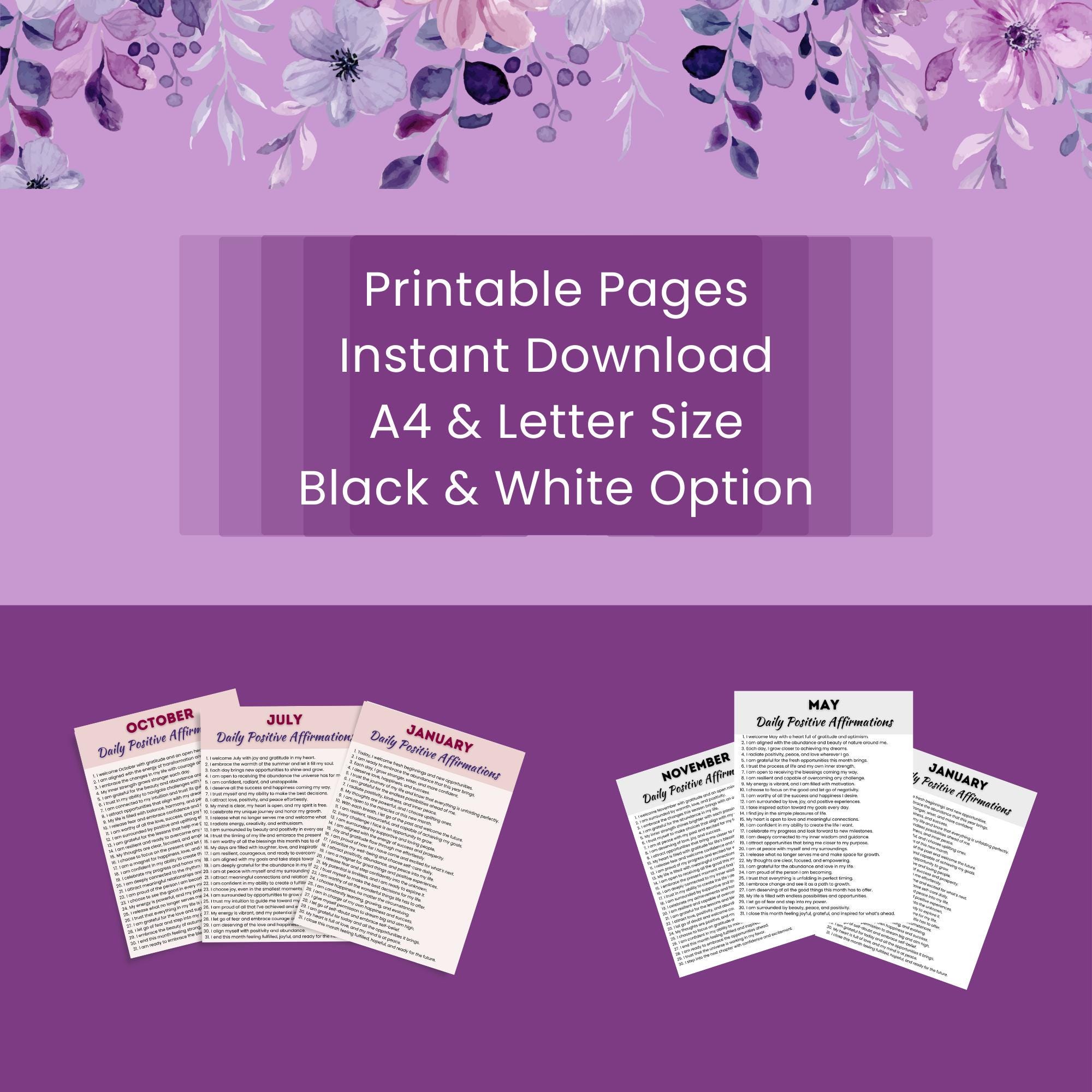 365 Days of Positive Affirmations Daily Motivation Printable Black ...