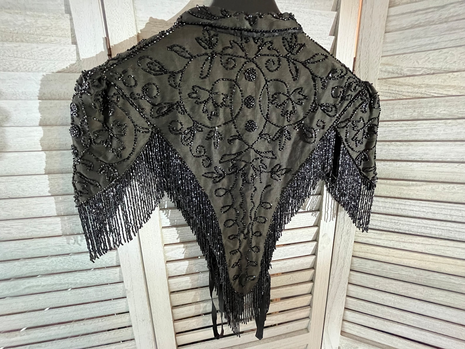 Antique Victorian Glass Beaded Mourning Capelet Shawl - Etsy